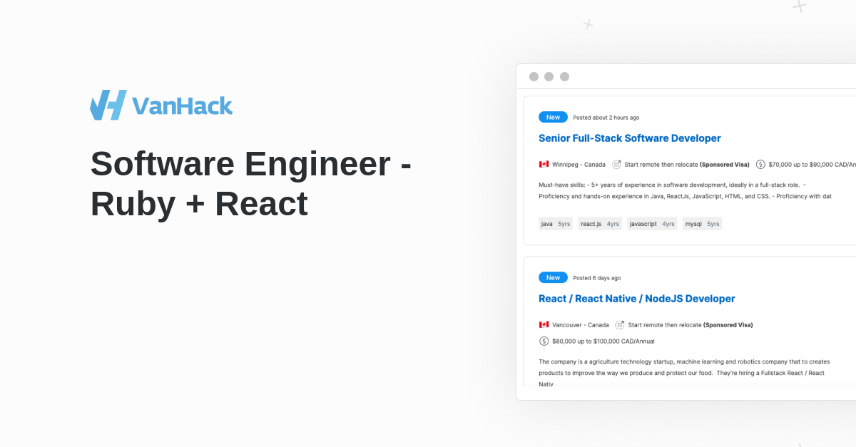 Software Engineer - Ruby + React - VanHack